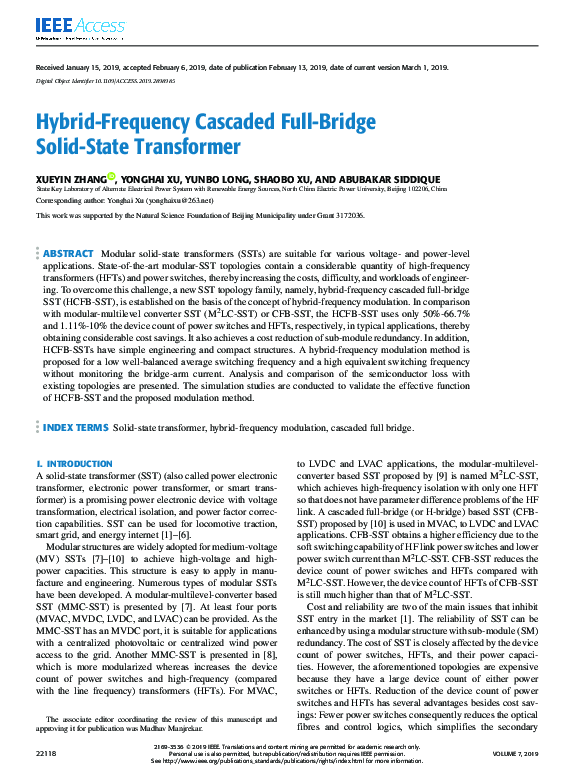 (PDF) Hybrid-Frequency Cascaded Full-Bridge Solid-State Transformer | ABUBAKAR SIDDIQUE ...