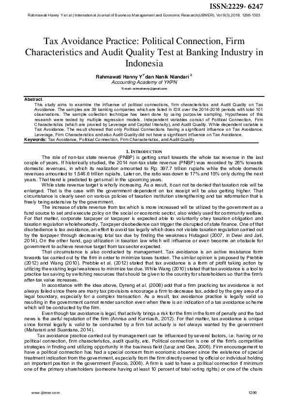 (PDF) Tax Avoidance Practice: Political Connection, Firm ...
