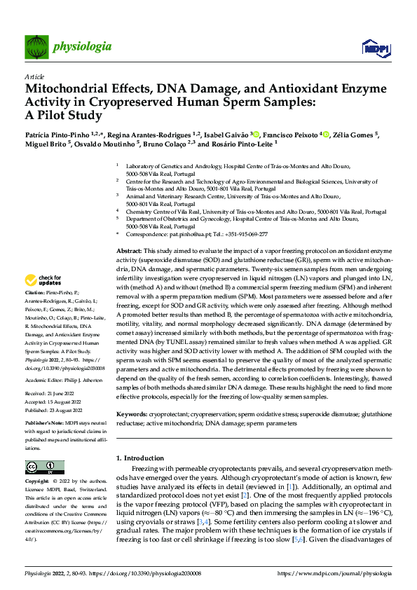 (PDF) Mitochondrial Effects, DNA Damage, and Antioxidant Enzyme Activity in Cryopreserved Human ...