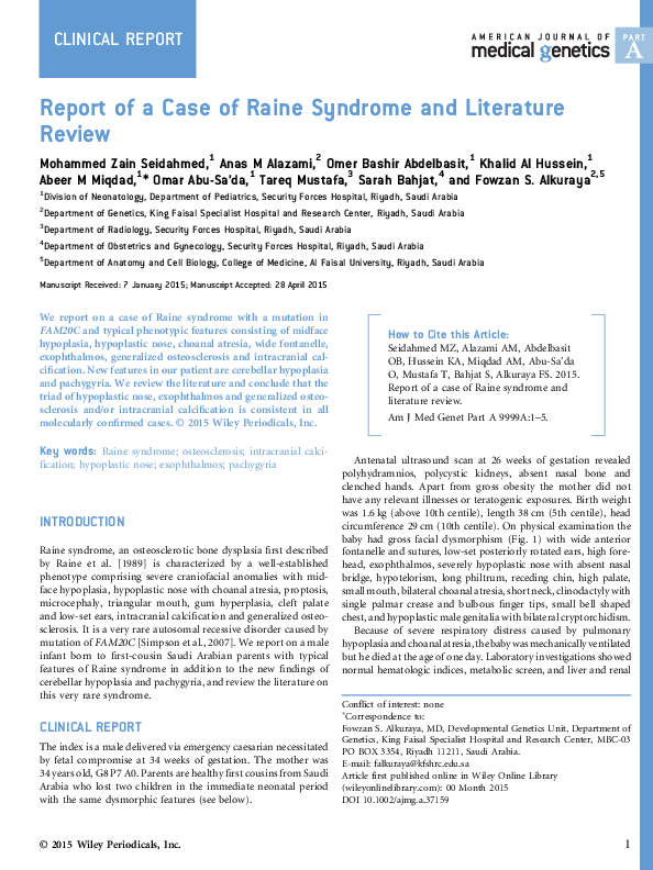 (PDF) Report of a case of Raine syndrome and literature review