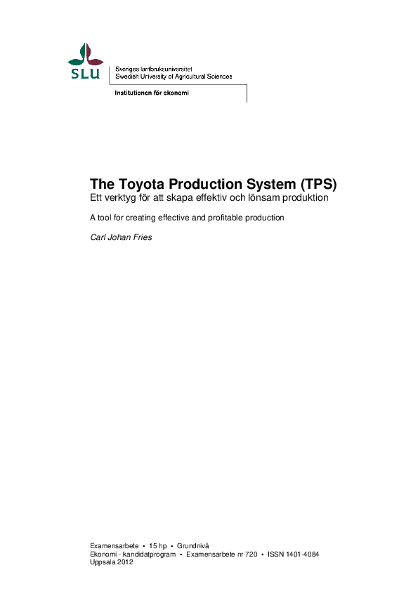 (PDF) Toyota Production System (TPS)