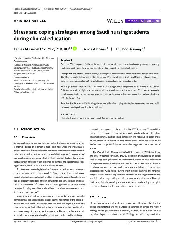 (PDF) Stress and coping strategies among Saudi nursing students during clinical education