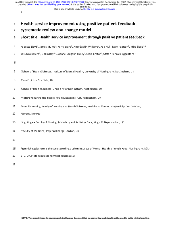 (PDF) Health service improvement using positive patient feedback ...