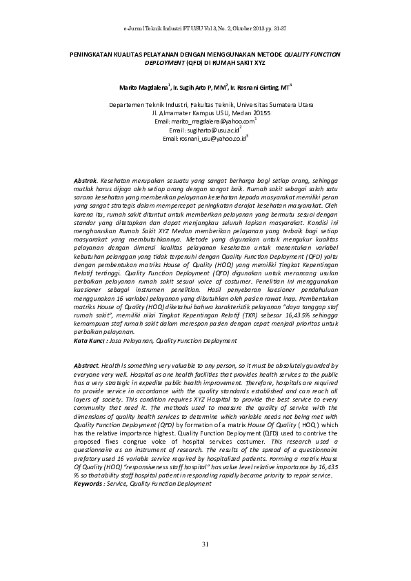 (PDF) Peningkatan Kualitas Pelayanan Dengan Menggunakan Metode Quality Function Deployment (QFD ...