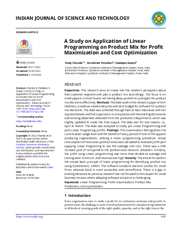 (PDF) A Study on Application of Linear Programming on Product Mix for Profit Maximization and ...