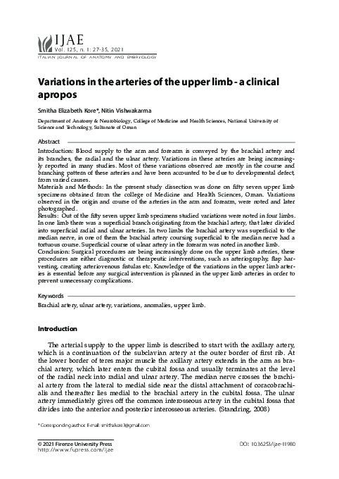 (PDF) Variations in the arteries of the upper limb - a clinical apropos