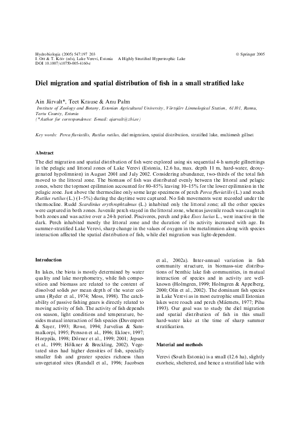 (PDF) Diel Migration and Spatial Distribution of Fish in a Small ...