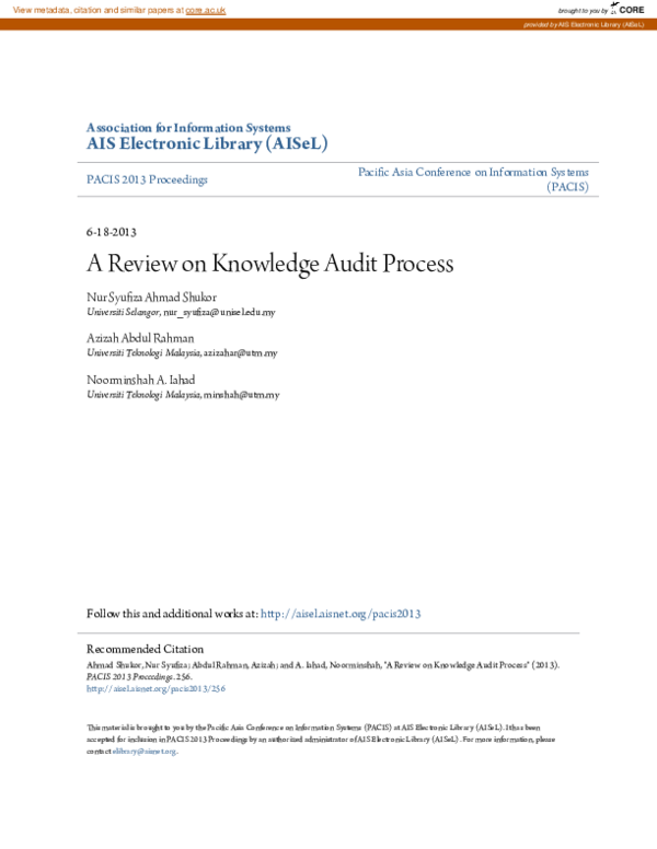 (PDF) A Review on Knowledge Audit Process