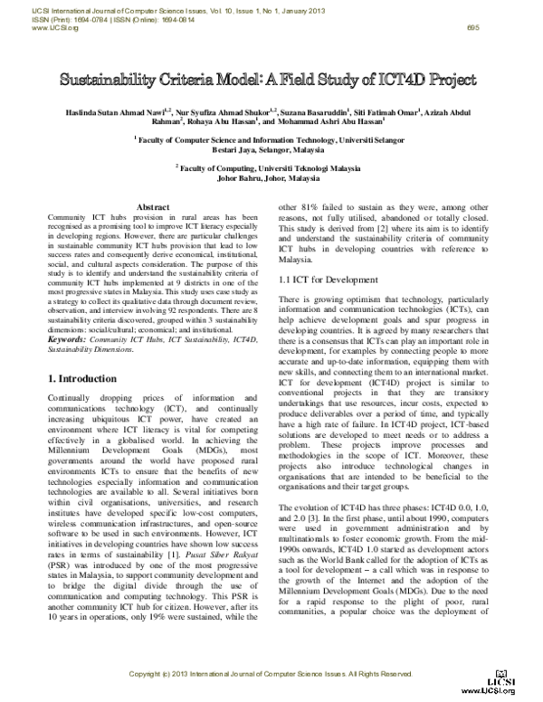 (PDF) Sustainability Criteria Model: A Field Study of ICT4D Project