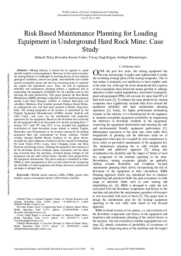 (PDF) Risk Based Maintenance Planning For Loading Equipment In ...