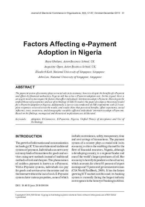 (PDF) Factors Affecting e-Payment Adoption in Nigeria