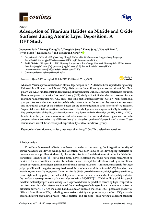 (PDF) Adsorption of Titanium Halides on Nitride and Oxide Surfaces ...