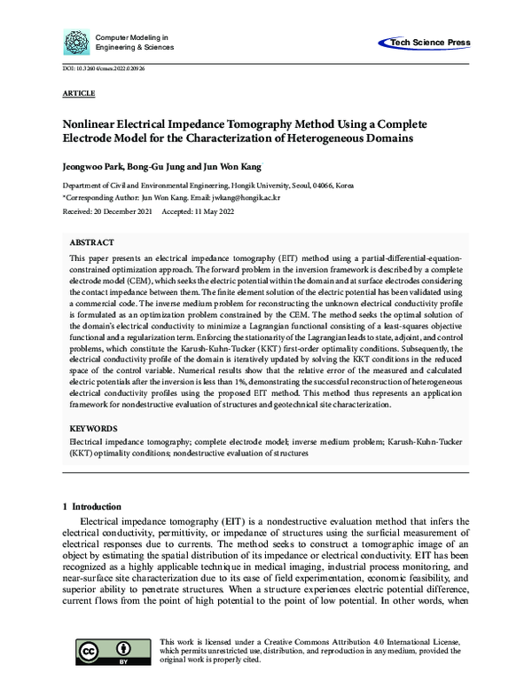 (PDF) Nonlinear Electrical Impedance Tomography Method Using a Complete Electrode Model for the ...