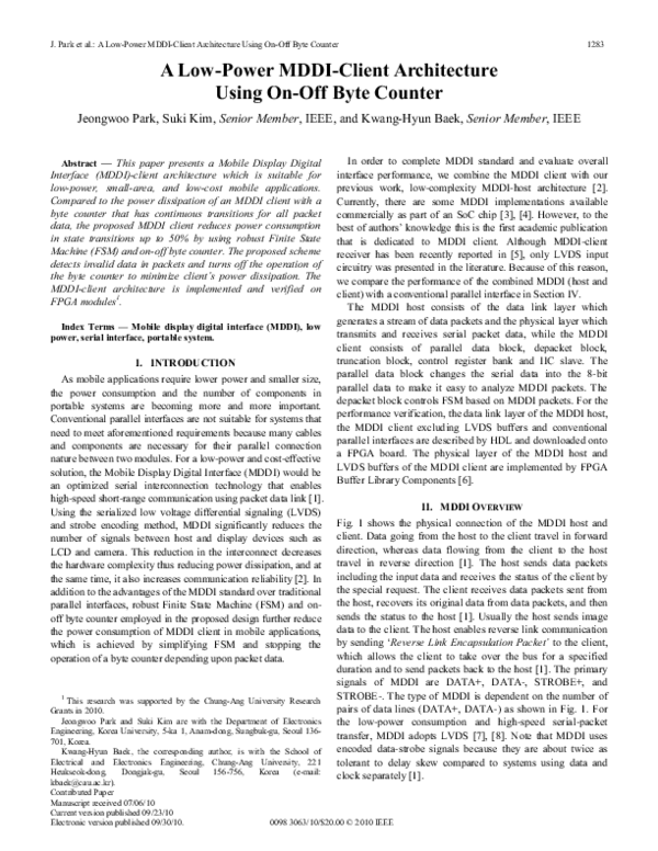 Pdf A Low Power Mddi Client Architecture Using On Off Byte Counter