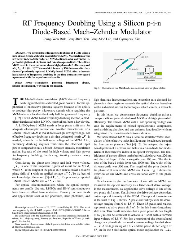 (PDF) RF Frequency Doubling Using a Silicon p-i-n Diode-Based Mach–Zehnder Modulator