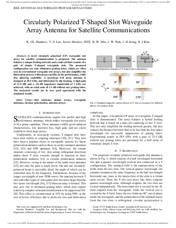 (PDF) Circularly Polarized T-Shaped Slot Waveguide Array Antenna for Satellite Communications