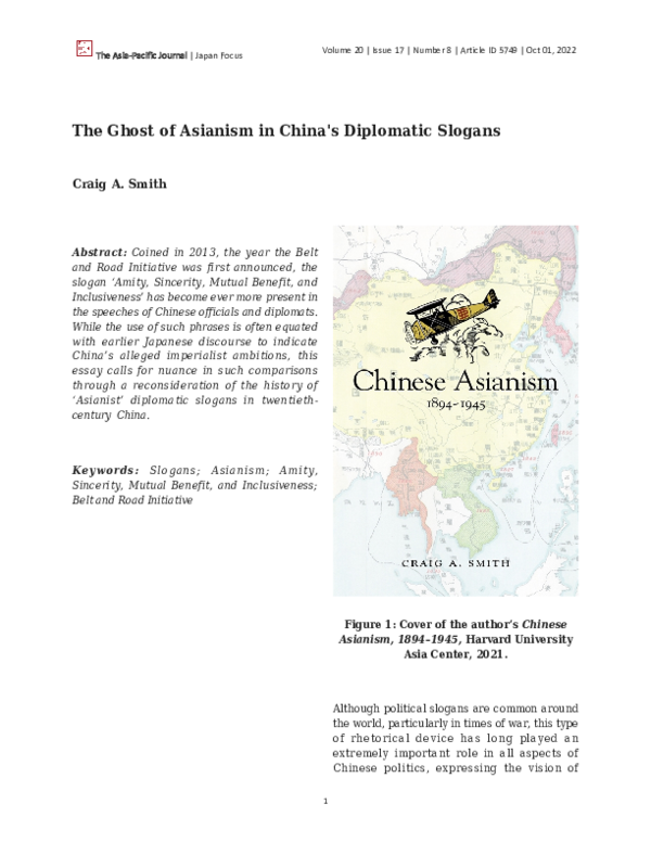 (PDF) The Ghost of Asianism in China's Diplomatic Slogans