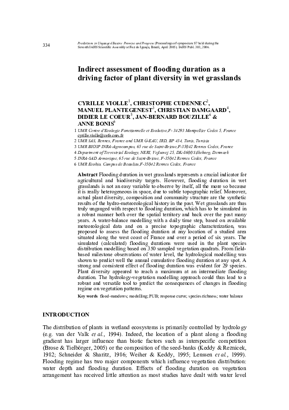 (PDF) Indirect assessment of flooding duration as a driving factor of plant diversity in wet ...