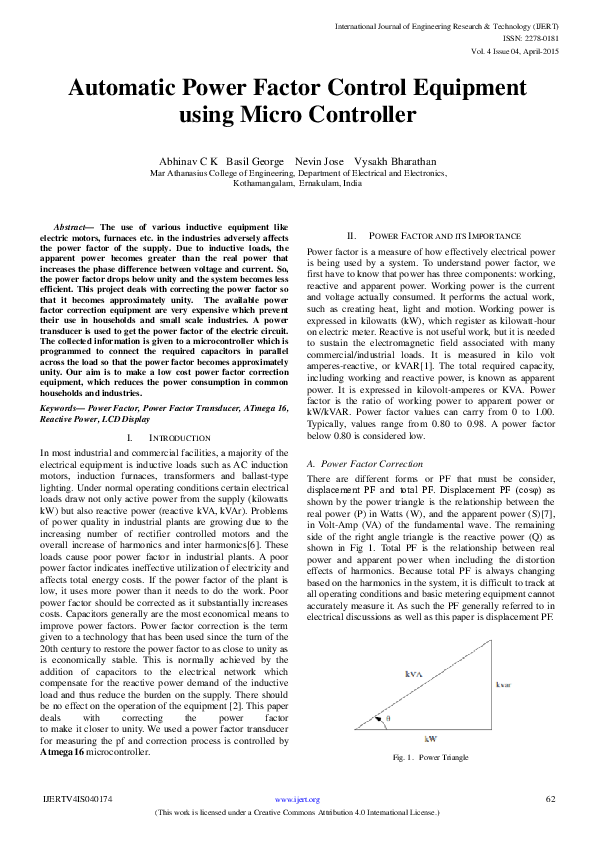 Pdf Automatic Power Factor Control Equipment Using Micro Controller