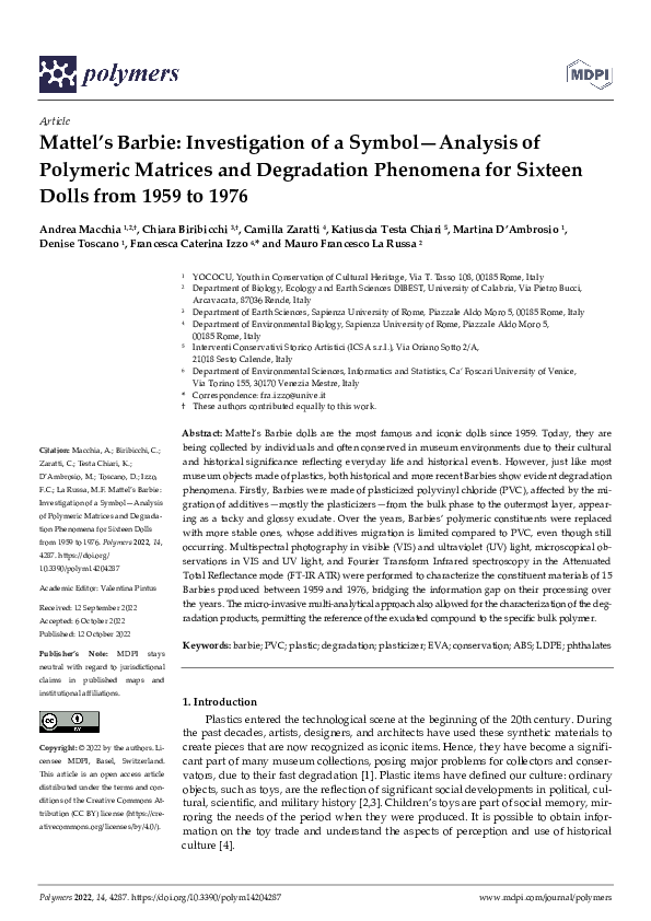 (PDF) Mattel’s Barbie: Investigation of a Symbol—Analysis of Polymeric ...