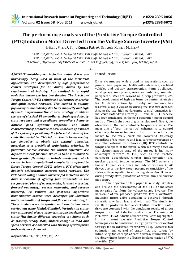 Pdf The Performance Analysis Of The Predictive Torque Controlled Ptc