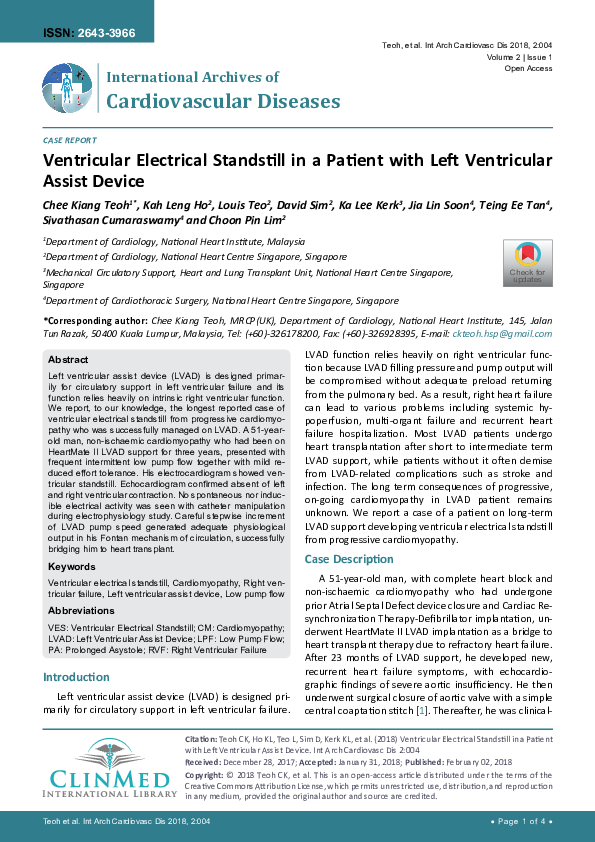 (PDF) Ventricular Electrical Standstill in a Patient with Left Ventricular Assist Device