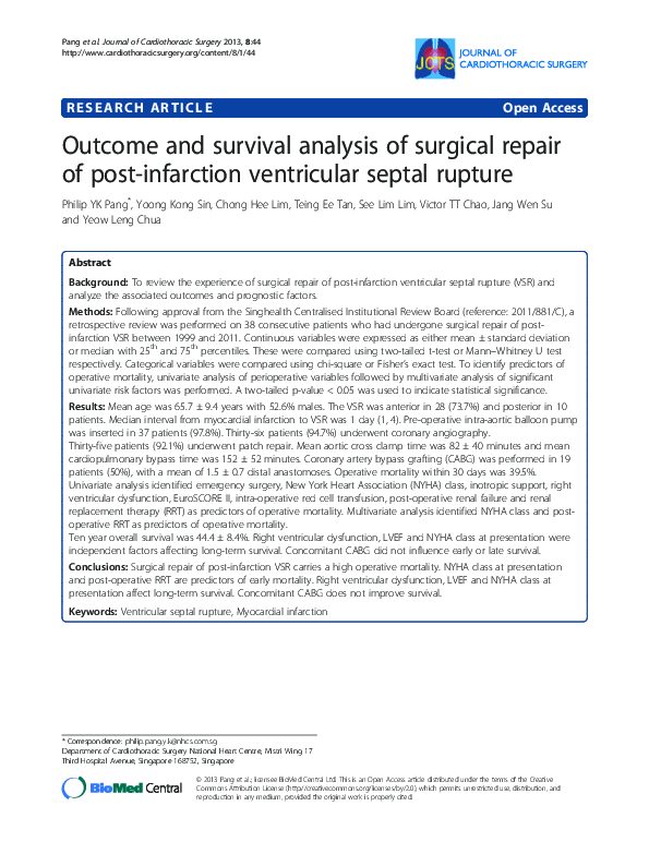 (PDF) Outcome and survival analysis of surgical repair of post ...