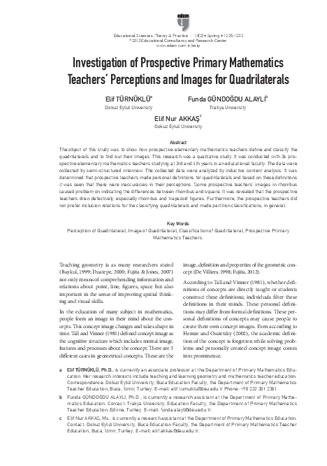 (PDF) Investigation of Prospective Primary Mathematics Teachers' Perceptions and Images for ...