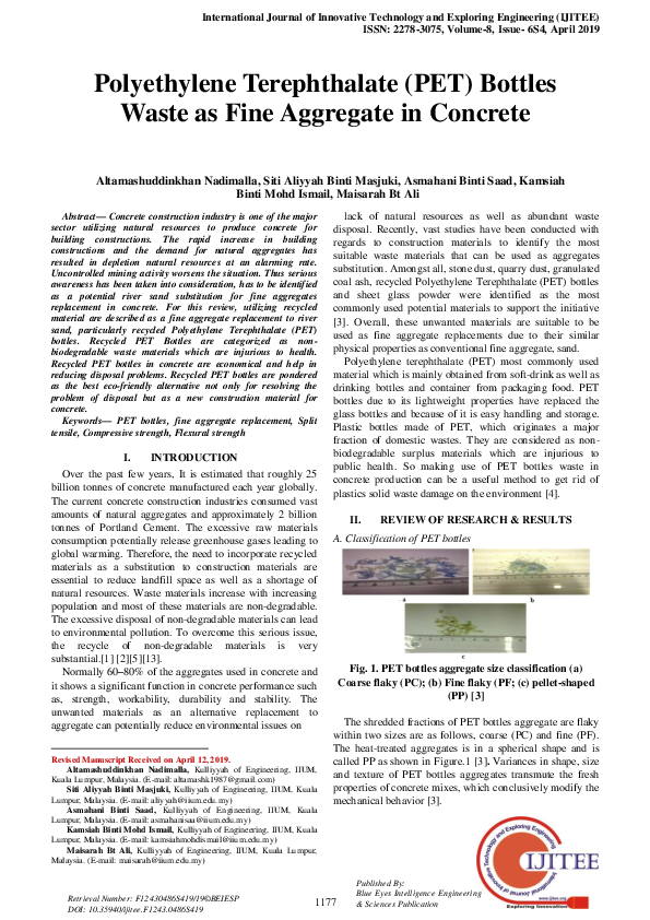(PDF) Polyethylene Terephthalate (PET) Bottles Waste as Fine Aggregate ...