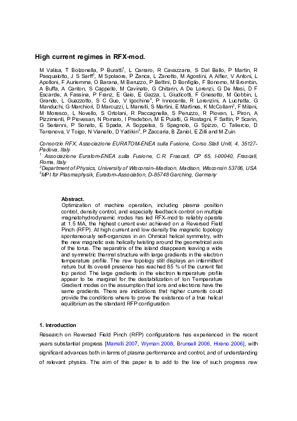 (PDF) High current regimes in RFX-mod