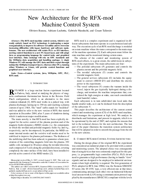 (PDF) New Architecture for the RFX-mod Machine Control System | Gabriele Manduchi - Academia.edu