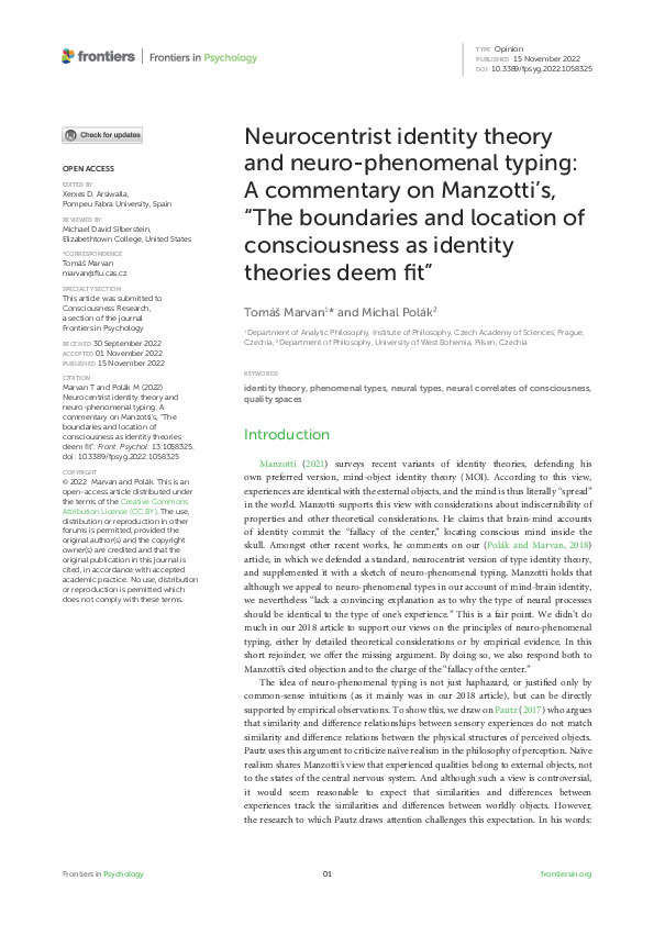 (PDF) Neurocentrist identity theory and neuro-phenomenal typing: A ...