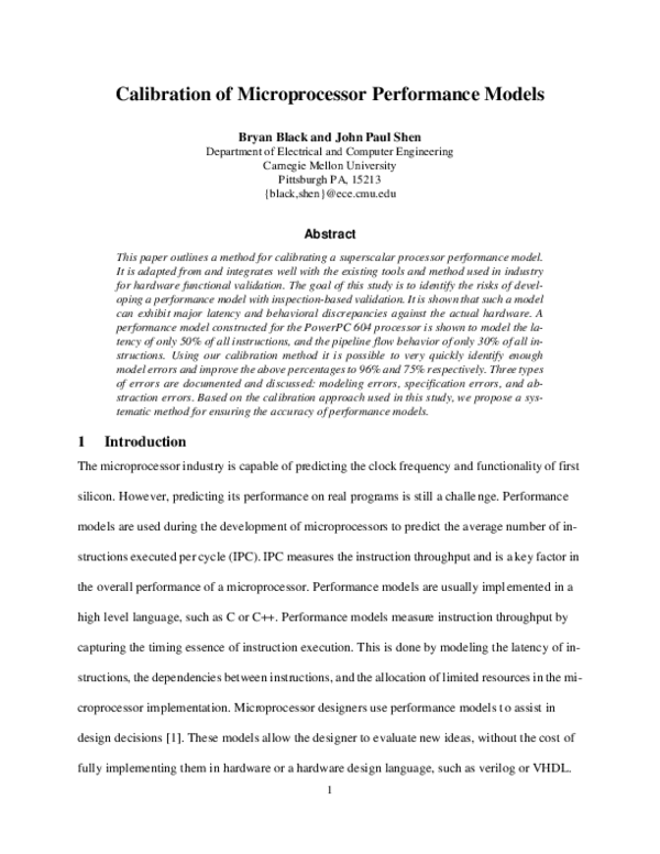 (PDF) Calibration of microprocessor performance models