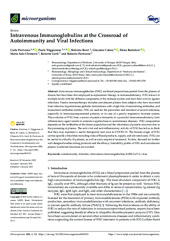 (PDF) Intravenous Immunoglobulins at the Crossroad of Autoimmunity and Viral Infections