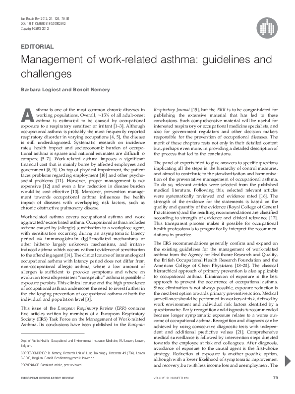 (PDF) Management of work-related asthma: guidelines and challenges