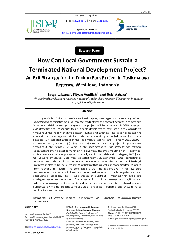 (PDF) How Can Local Government Sustain a Terminated National ...