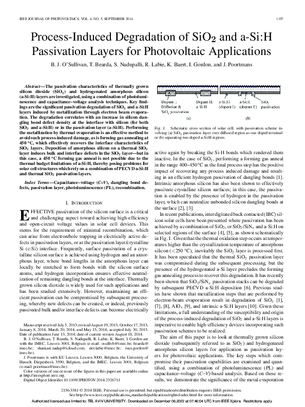 Pdf Process Induced Degradation Of Sio2 And A Sih Passivation Layers