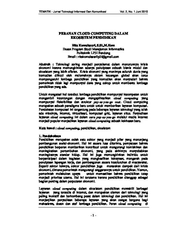 Pdf Peranan Cloud Computing Dalam Ekosistem Pendidikan Rita Komalasari