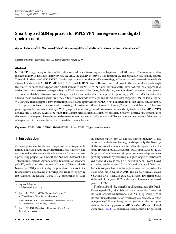 (PDF) Smart hybrid SDN approach for MPLS VPN management on digital environment