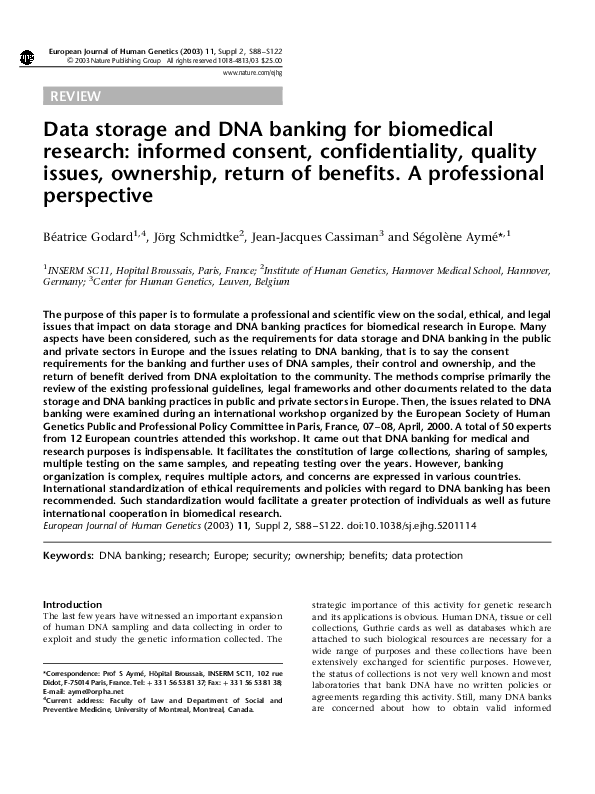 (PDF) Data storage and DNA banking for biomedical research: informed ...