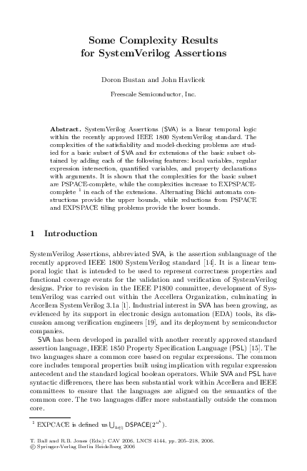 (PDF) Some Complexity Results for SystemVerilog Assertions