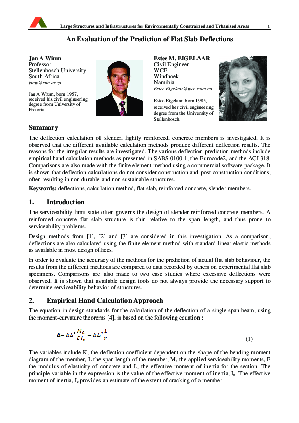 (PDF) An Evaluation of the Prediction of Flat Slab Deflections