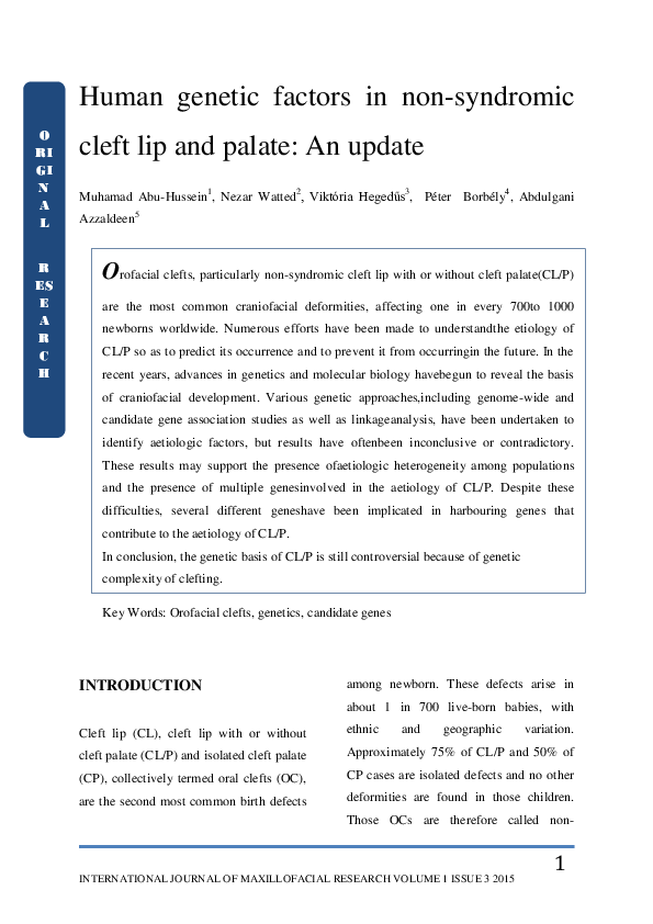 (PDF) Human genetic factors in non-syndromic cleft lip and palate : An update | muhamad abu ...