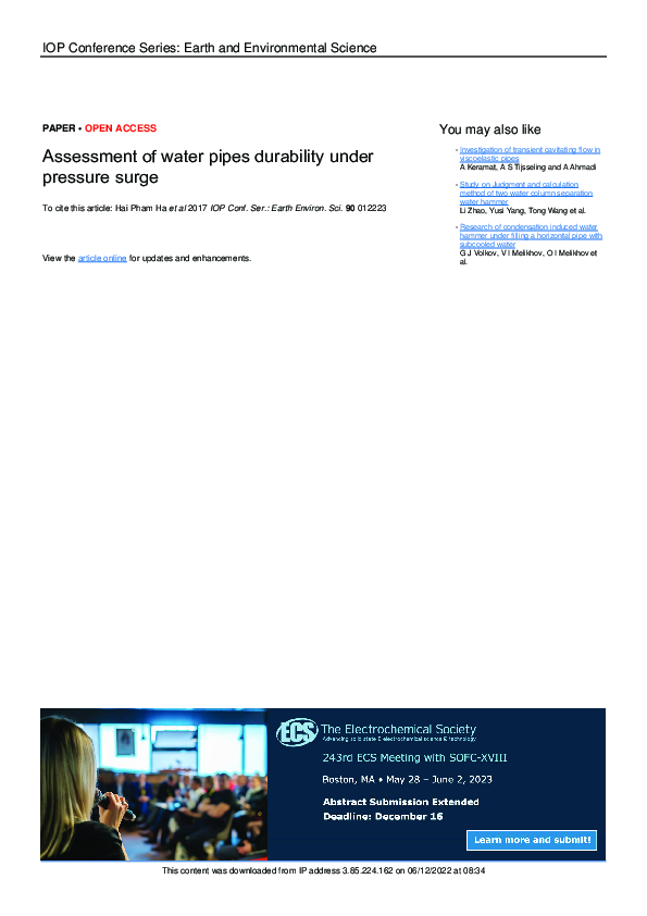 (PDF) Assessment of water pipes durability under pressure surge