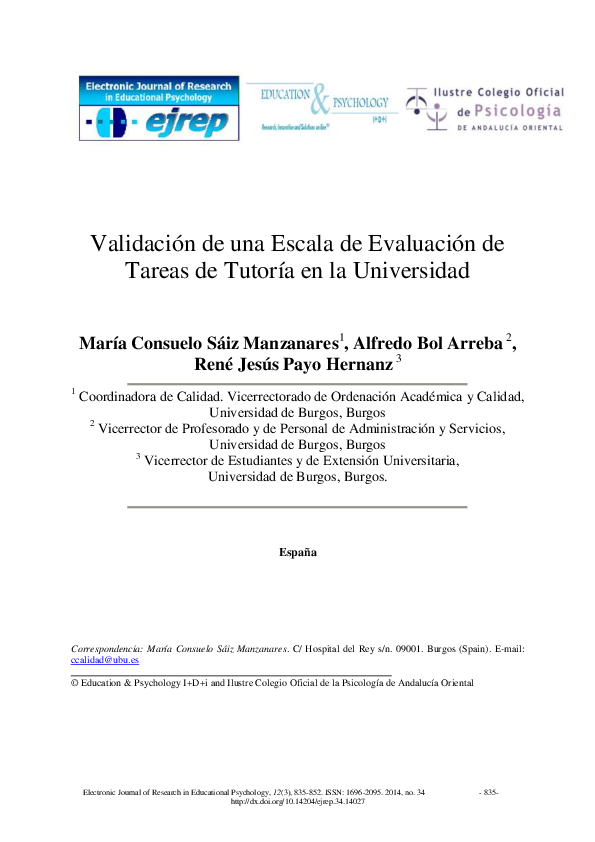 (PDF) Validation of an Evaluation Tutoring Task Scale at the University