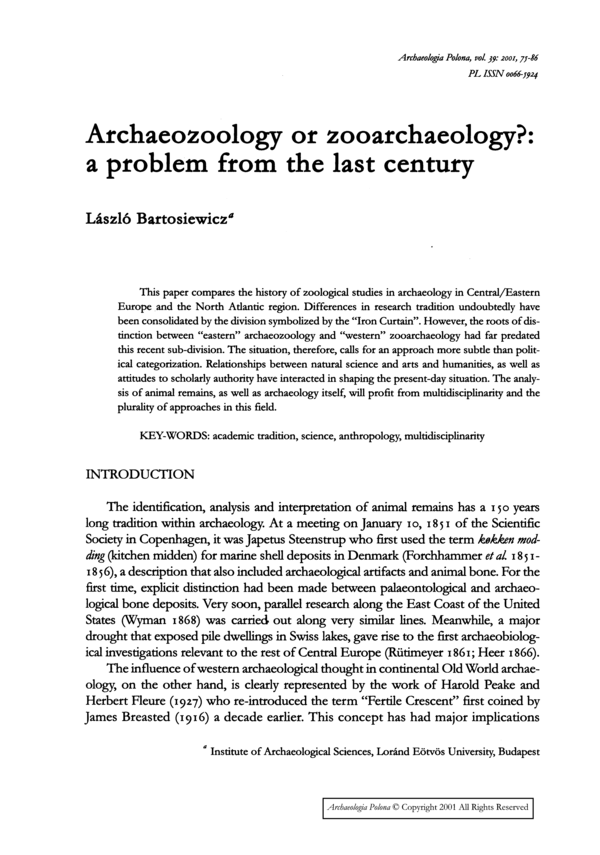 (PDF) Archaeozoology or zooarchaeology?: a problem from the last century