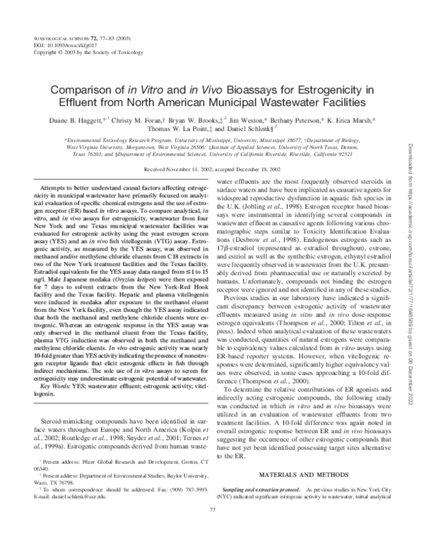 (PDF) Comparison of in Vitro and in Vivo Bioassays for Estrogenicity in ...