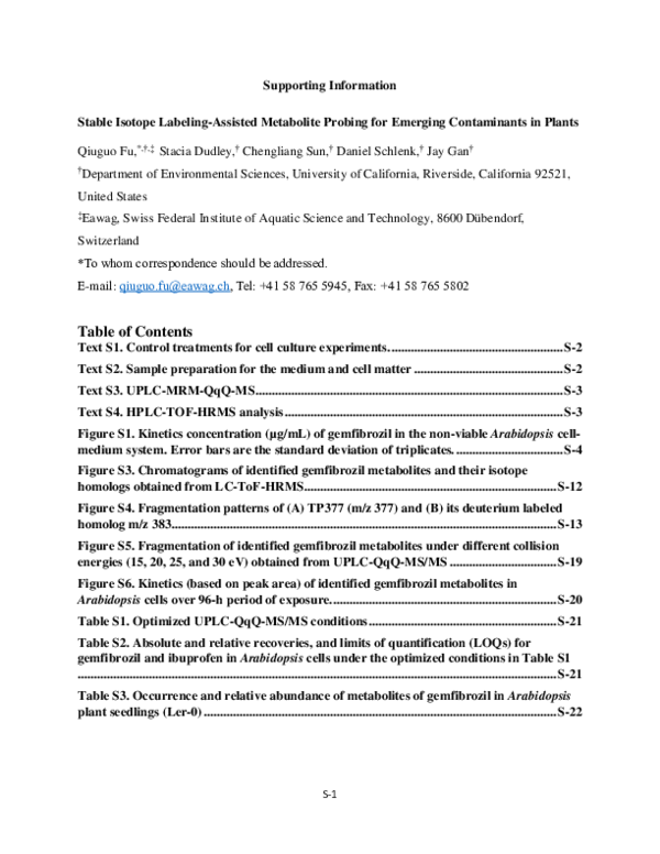 (PDF) Stable Isotope Labeling-Assisted Metabolite Probing for Emerging Contaminants in Plants