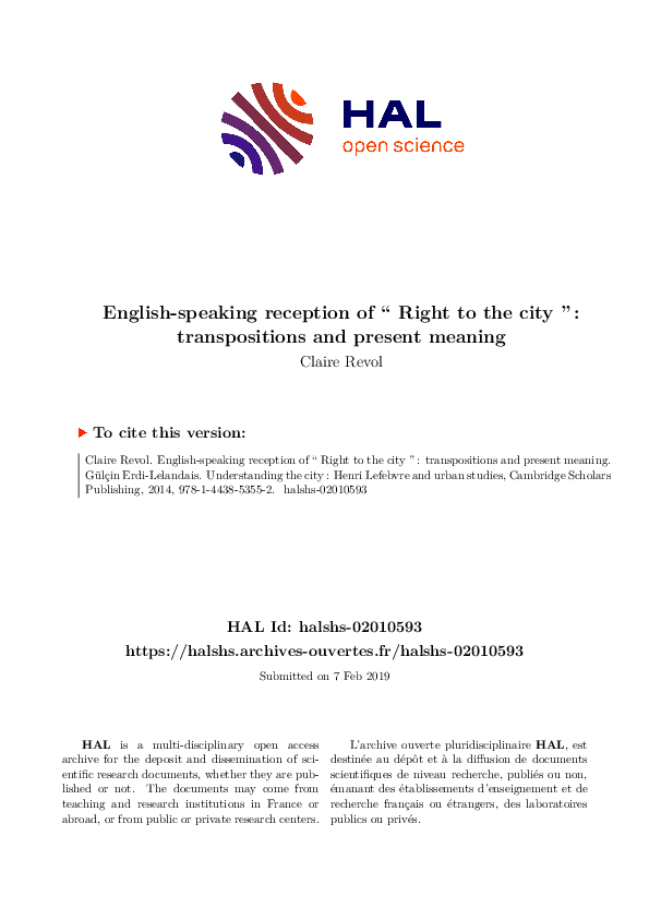 (PDF) English-speaking reception of « Right to the city ...