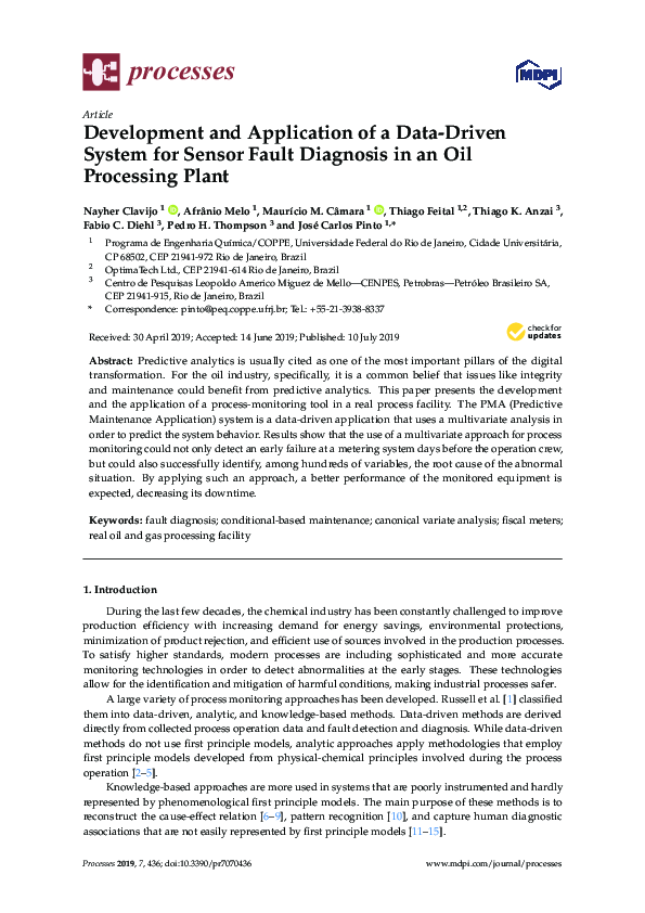 (PDF) Data-Driven Sensor Fault Diagnosis in Oil Plants